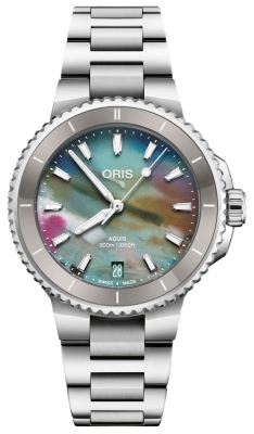 01 733 7792 4150-07 8 19 05P UPCYCLE Oris Aquis Date 36.5mm Midsize Watch