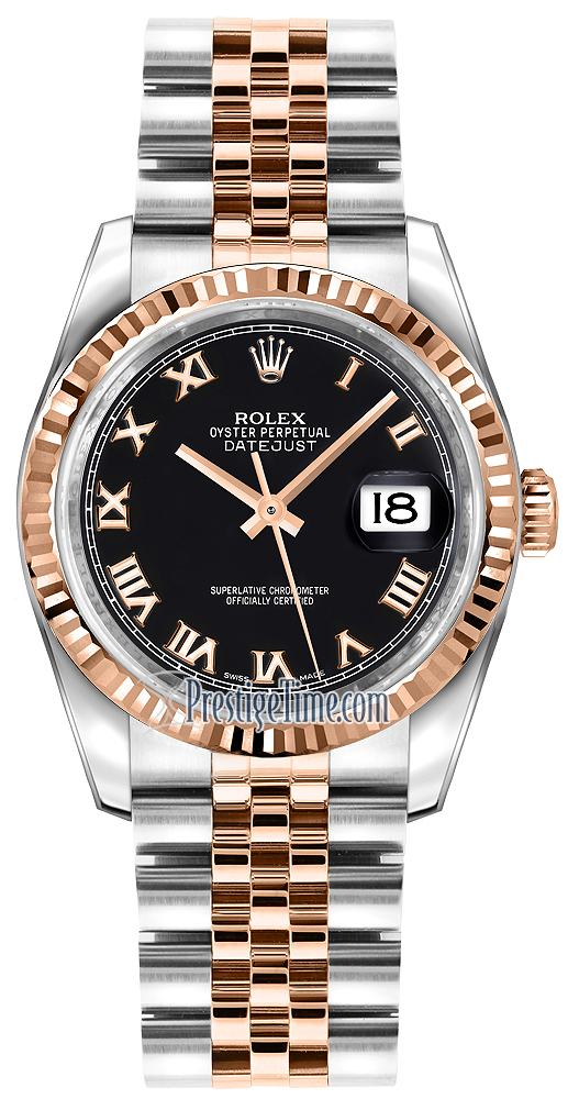 116231 Black Roman Jubilee Rolex Datejust 36mm Stainless Steel and Rose ...
