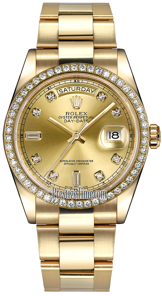 118348 Champagne Diamond Oyster Rolex Day-Date 36mm Yellow Gold Domed ...