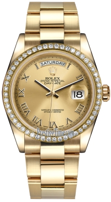 118348 Champagne Roman Oyster Rolex Day-Date 36mm Yellow Gold Domed ...
