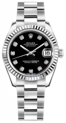 178274 Black Diamond Oyster Rolex Datejust 31mm Stainless Steel Ladies ...