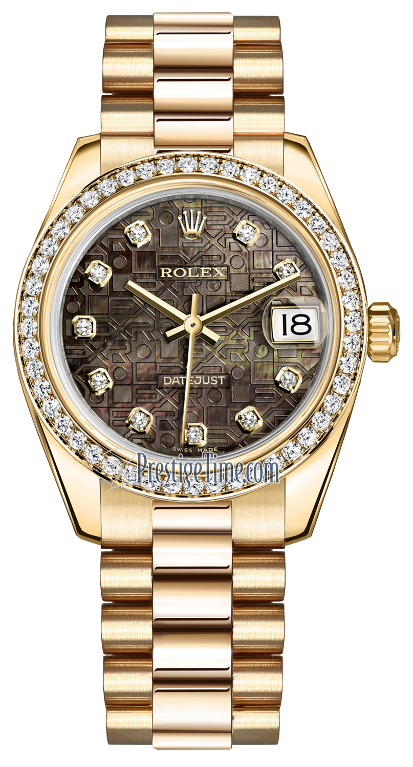 178288 Black MOP Jubilee Diamond President Rolex Datejust 31mm Yellow ...