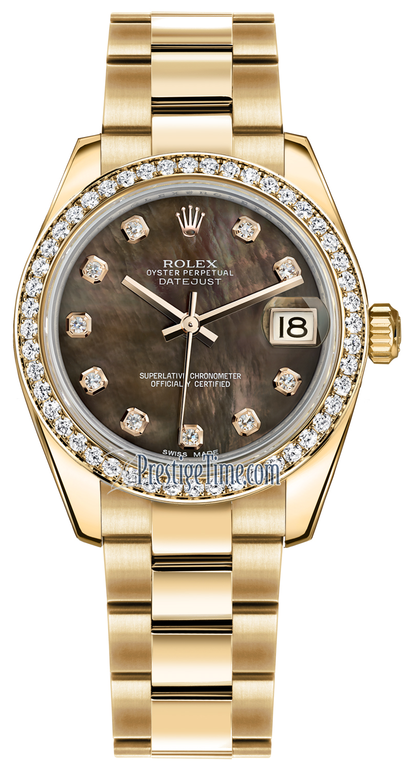 178288 Black MOP Diamond Oyster Rolex Datejust 31mm Yellow Gold Ladies ...