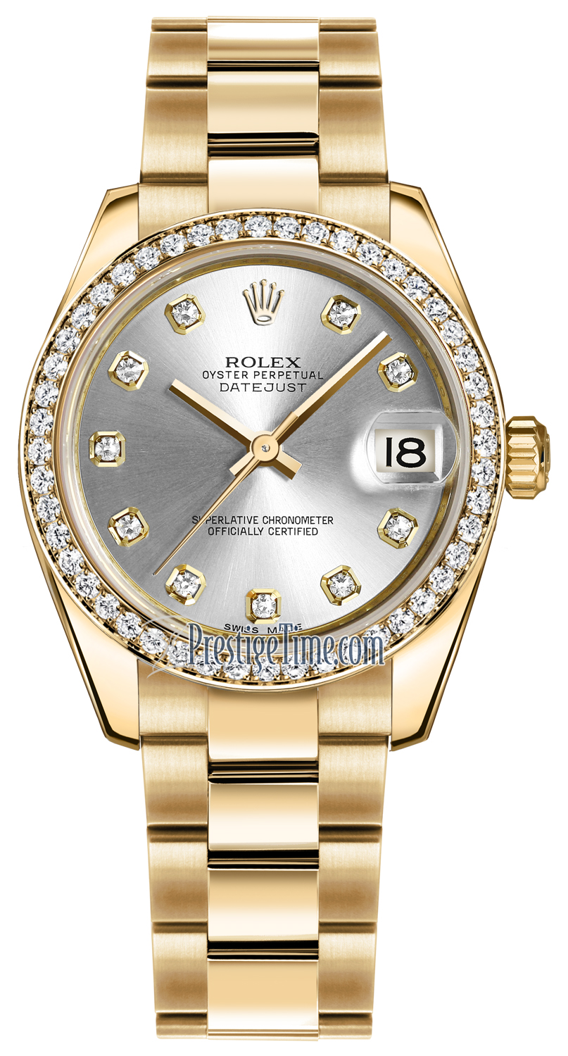 178288 Silver Diamond Oyster Rolex Datejust 31mm Yellow Gold Ladies Watch