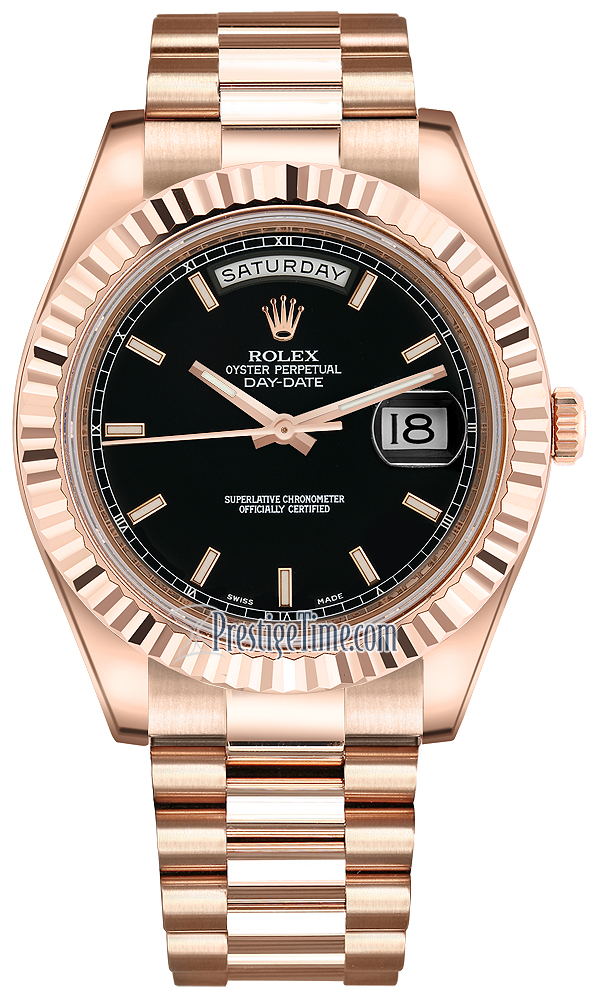 218235 Black Index President Rolex Day-Date II 41mm Everose Gold Mens Watch
