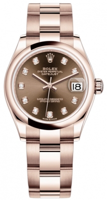 278245 Chocolate Diamond Oyster Rolex Datejust 31mm Everose Gold Ladies ...