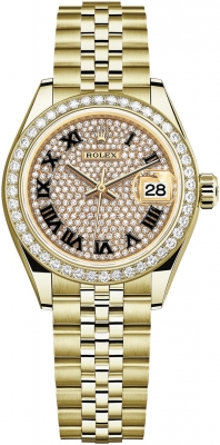 279138RBR Pave Black Roman Jubilee Rolex Lady Datejust 28mm Yellow Gold ...