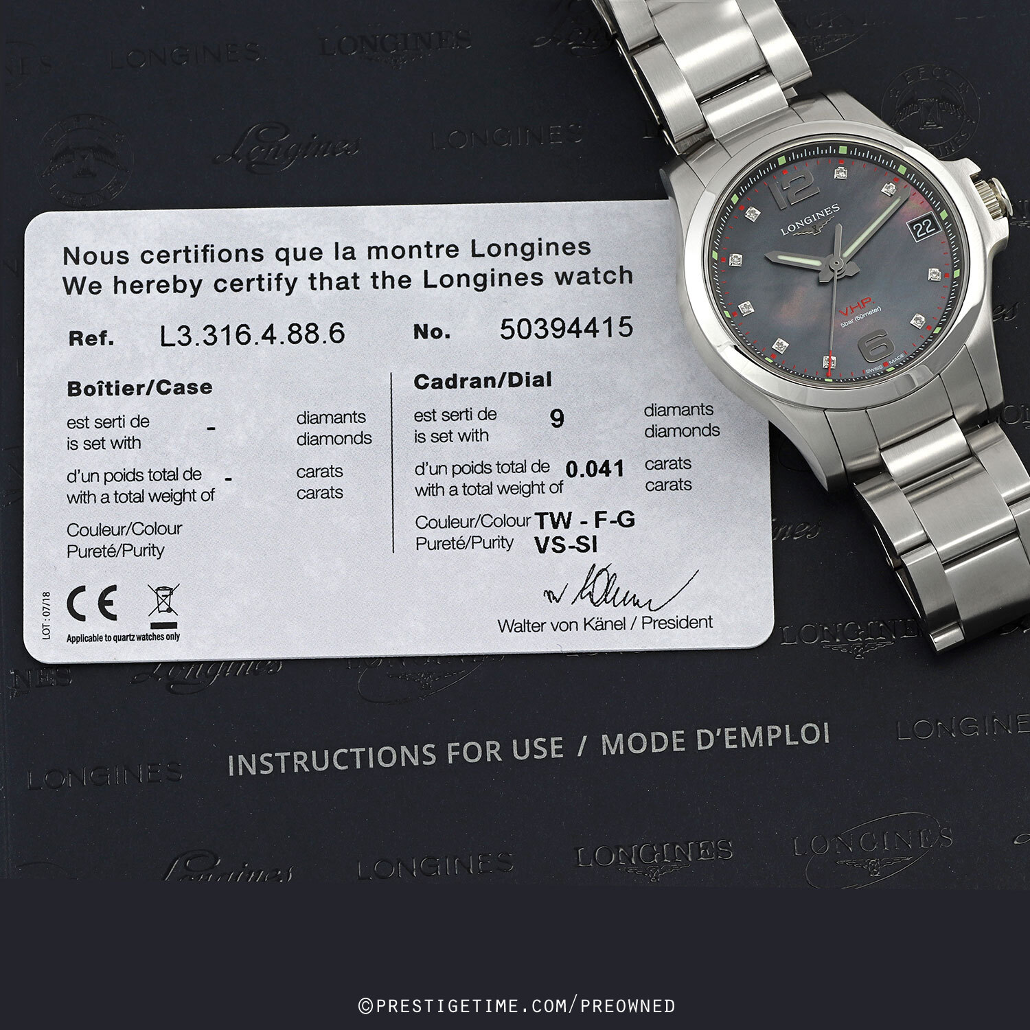 Pre-owned Longines Conquest V.H.P. 36mm L3.316.4.88.6 L33164886
