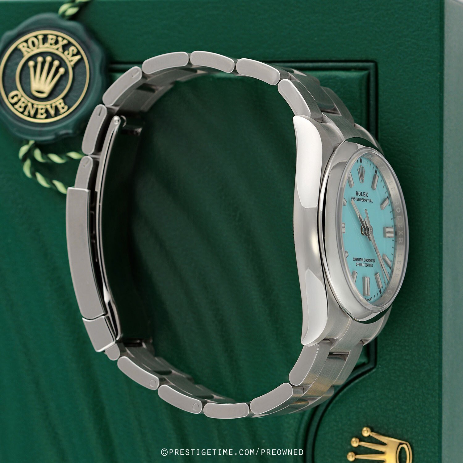 Pre-owned Rolex Turquoise Blue Oyster Perpetual 36mm 126000