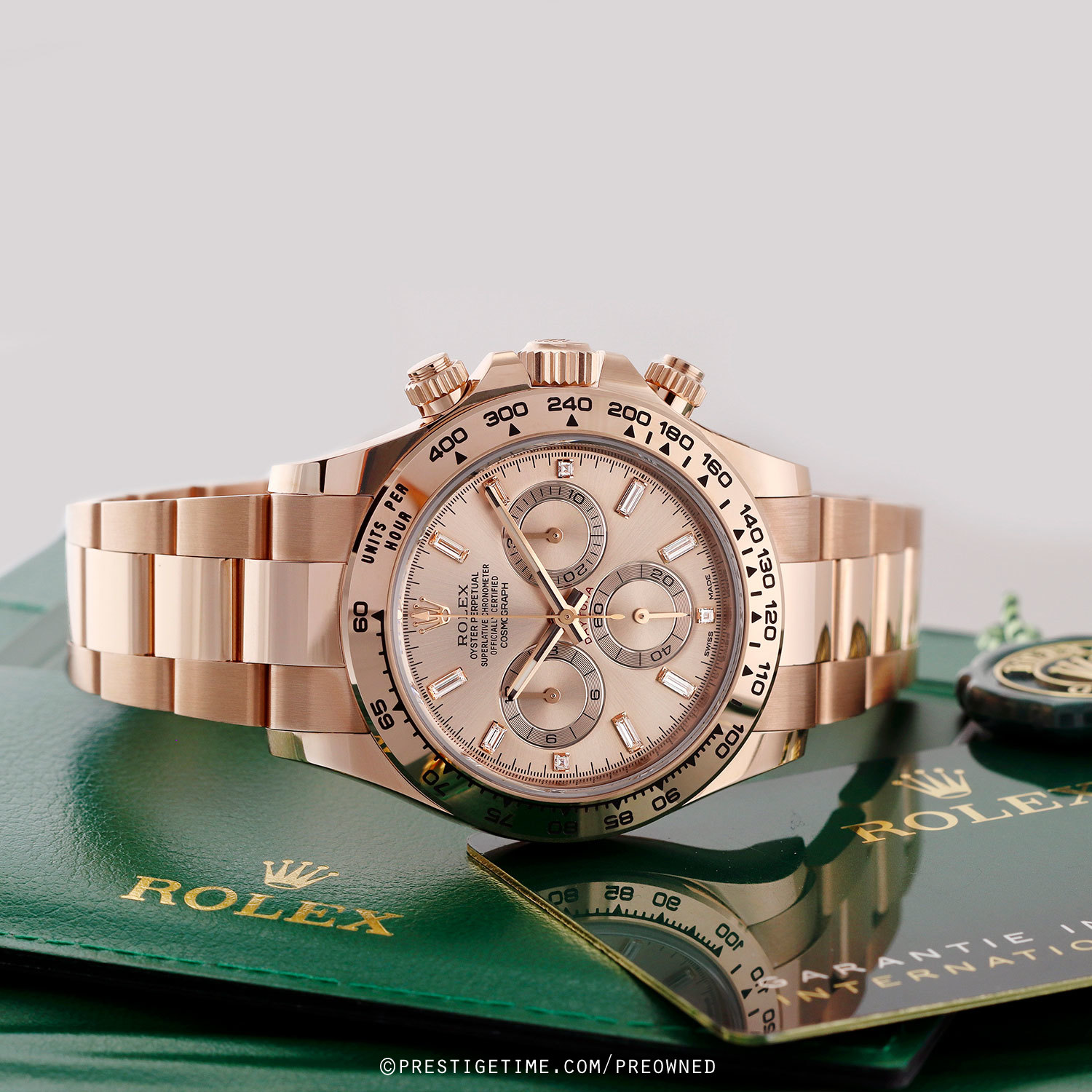 Pre-owned Rolex Daytona Everose Gold m116505-0017 116505 Sundust Baguette