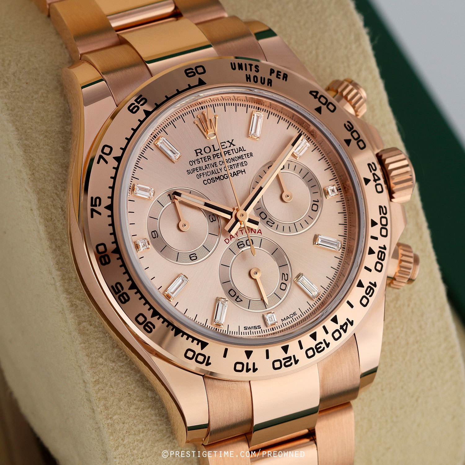 Pre-owned Rolex Daytona Everose Gold m116505-0017 116505 Sundust Baguette