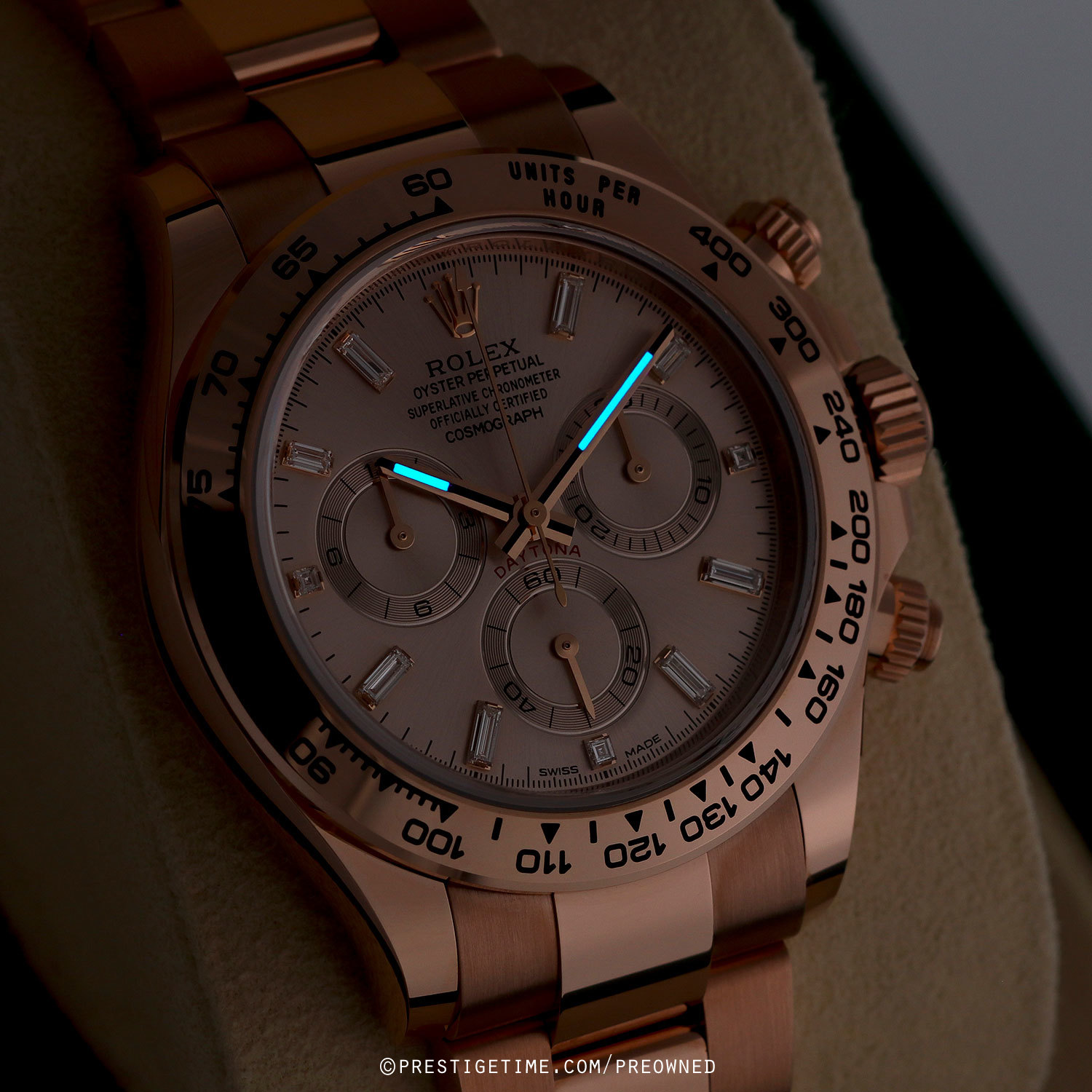 Pre-owned Rolex Daytona Everose Gold m116505-0017 116505 Sundust Baguette