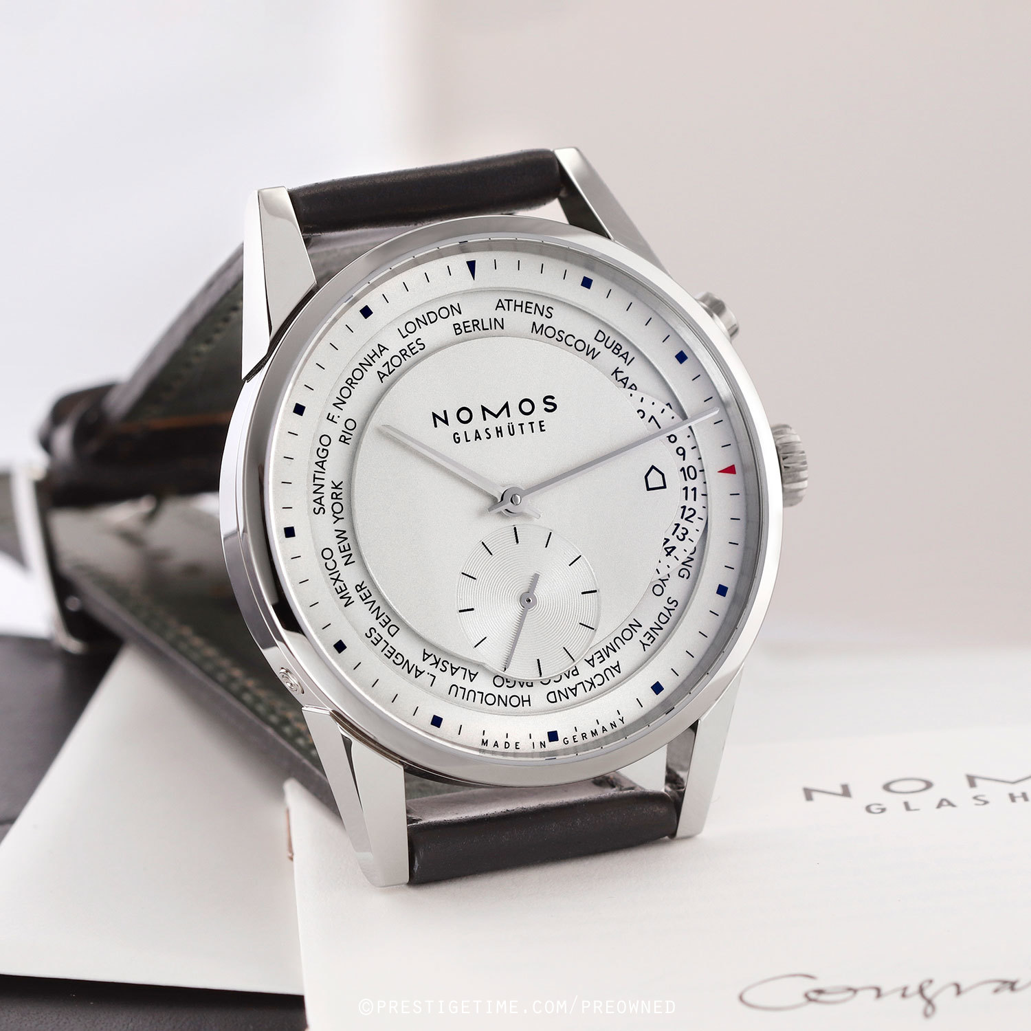 Pre-owned Nomos Glashutte Zurich Wold Time 39.9mm 805