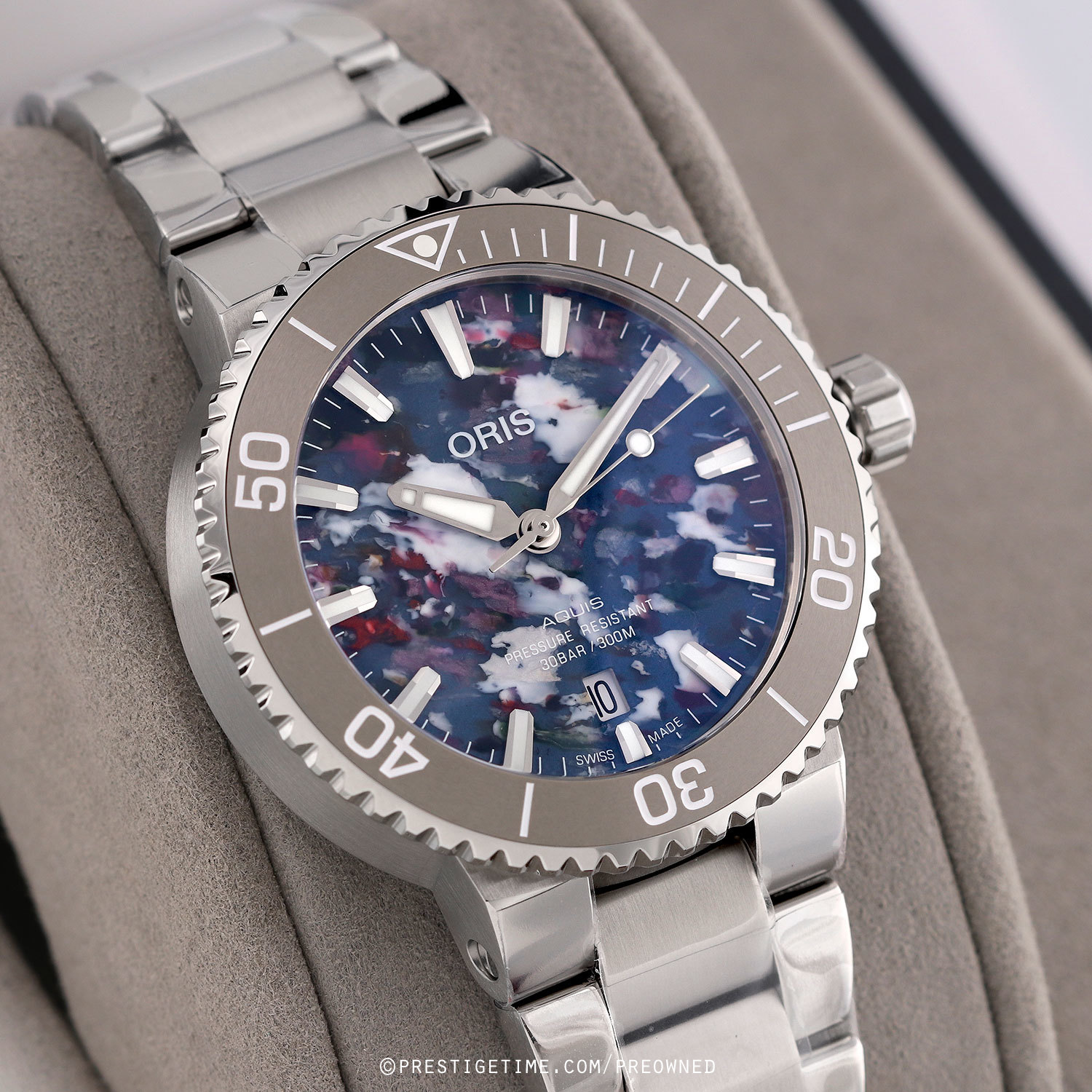 Pre-owned Oris Aquis Date Upcycle PET Plastic 41.5mm 01 733 7766 4150-Set