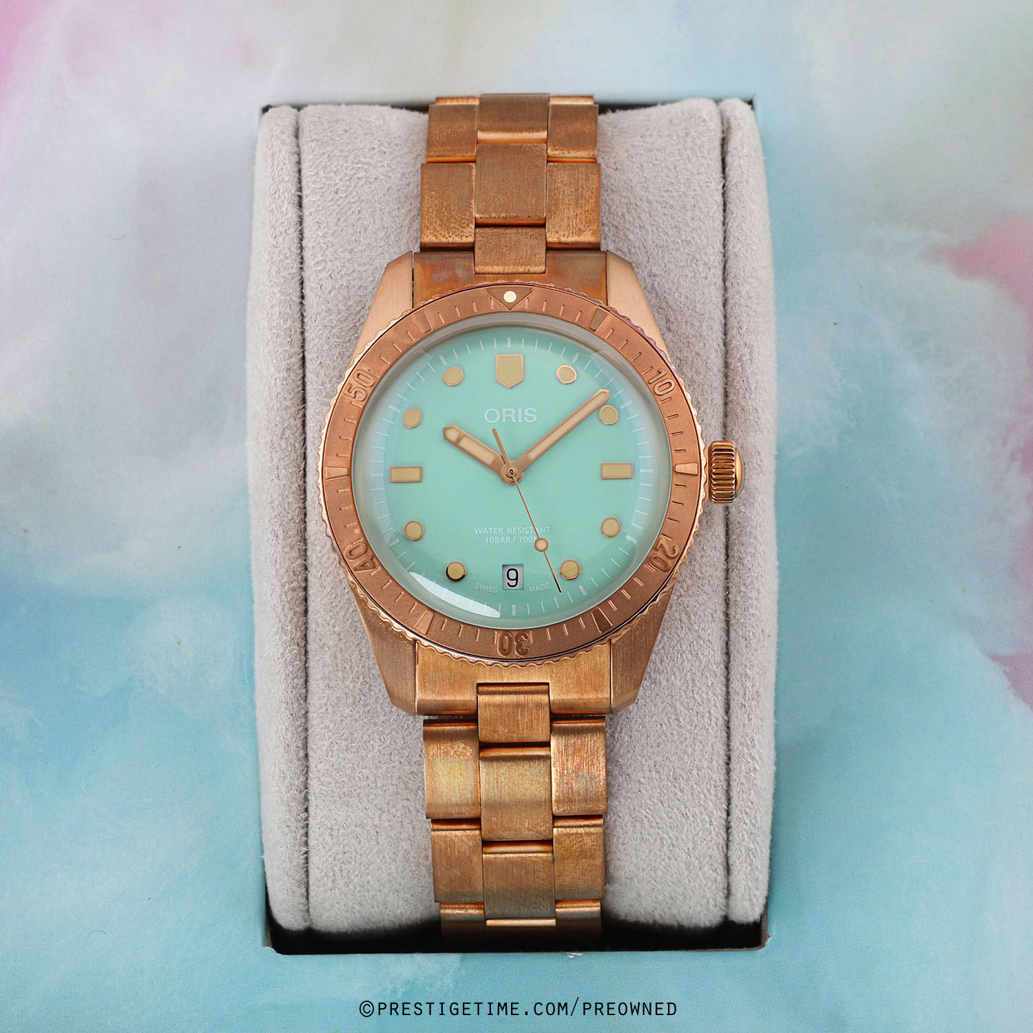 Pre-owned Oris Divers Sixty Five Bronze Candy Green 38mm 01 733 7771 ...