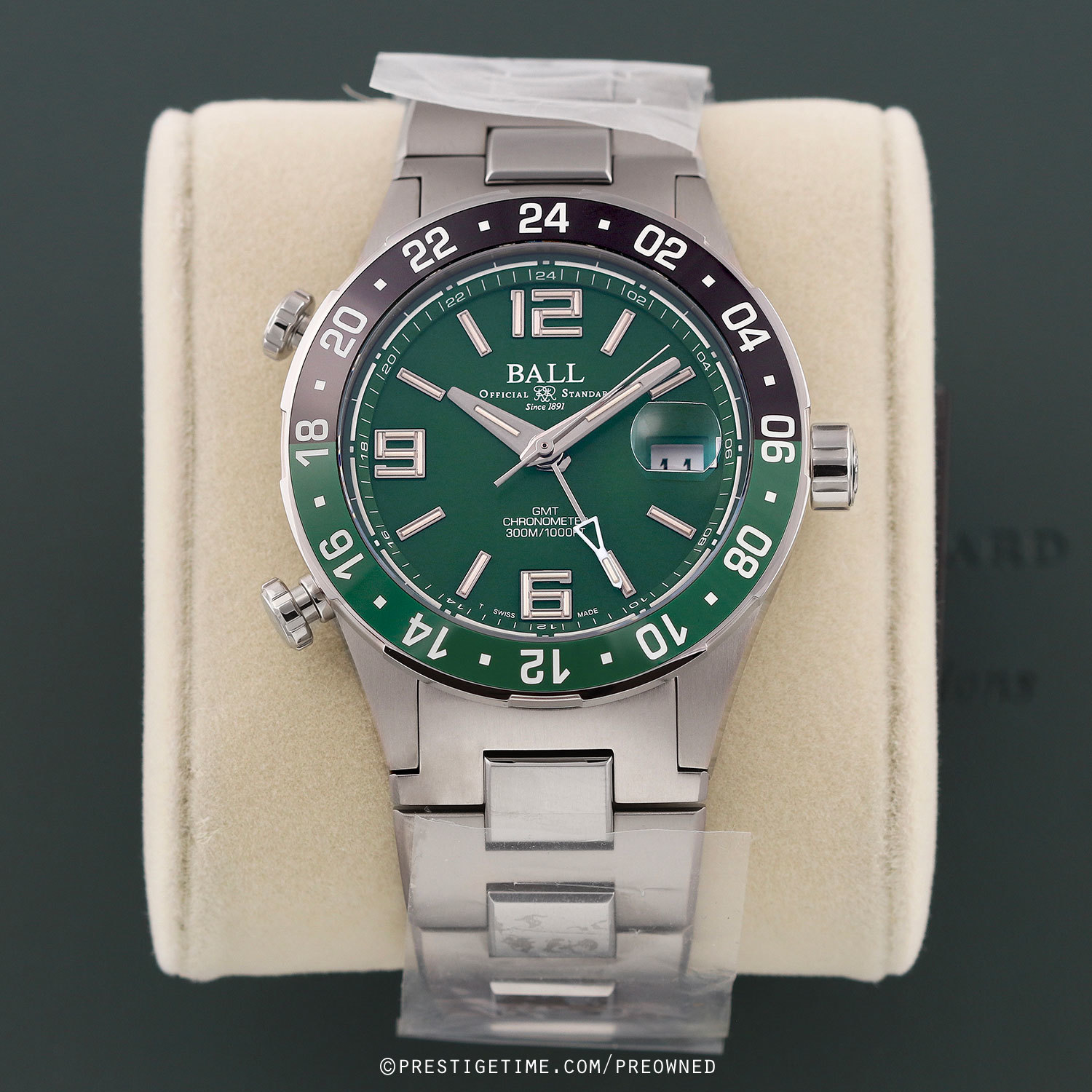 Pre-owned Ball Watch Roadmaster Pilot GMT 40mm DG3038A-S3C-GR