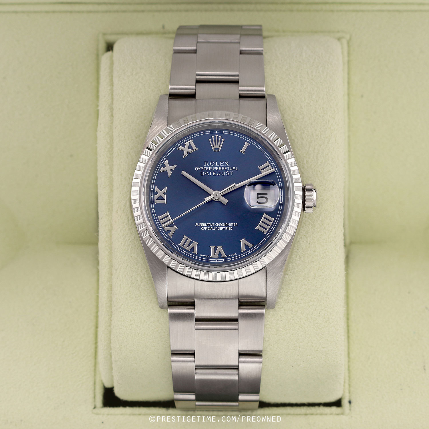 Pre-owned Rolex FACTORY SERVICED Datejust 36mm Blue Roman 16220 Oyster